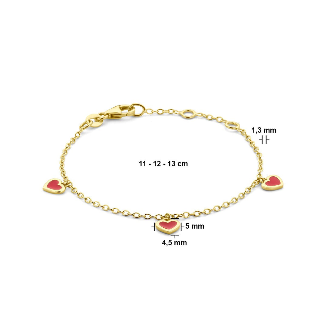 14k Geelgouden kinderarmband met hartjes en rood emaille – Juwelier van ...